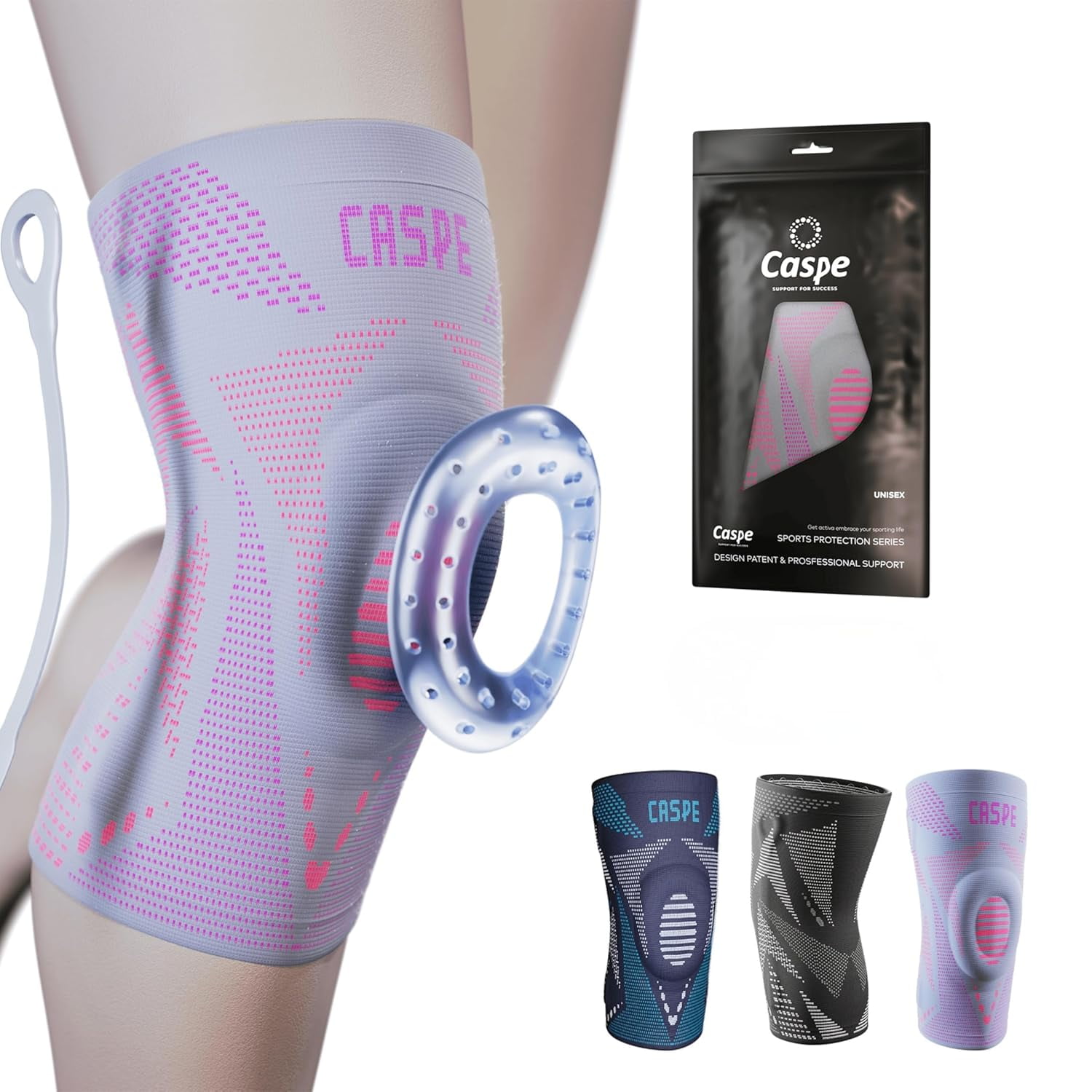 Caspe 1 Pack Compression Knee Brace with Patella Gel Pad & Side ...