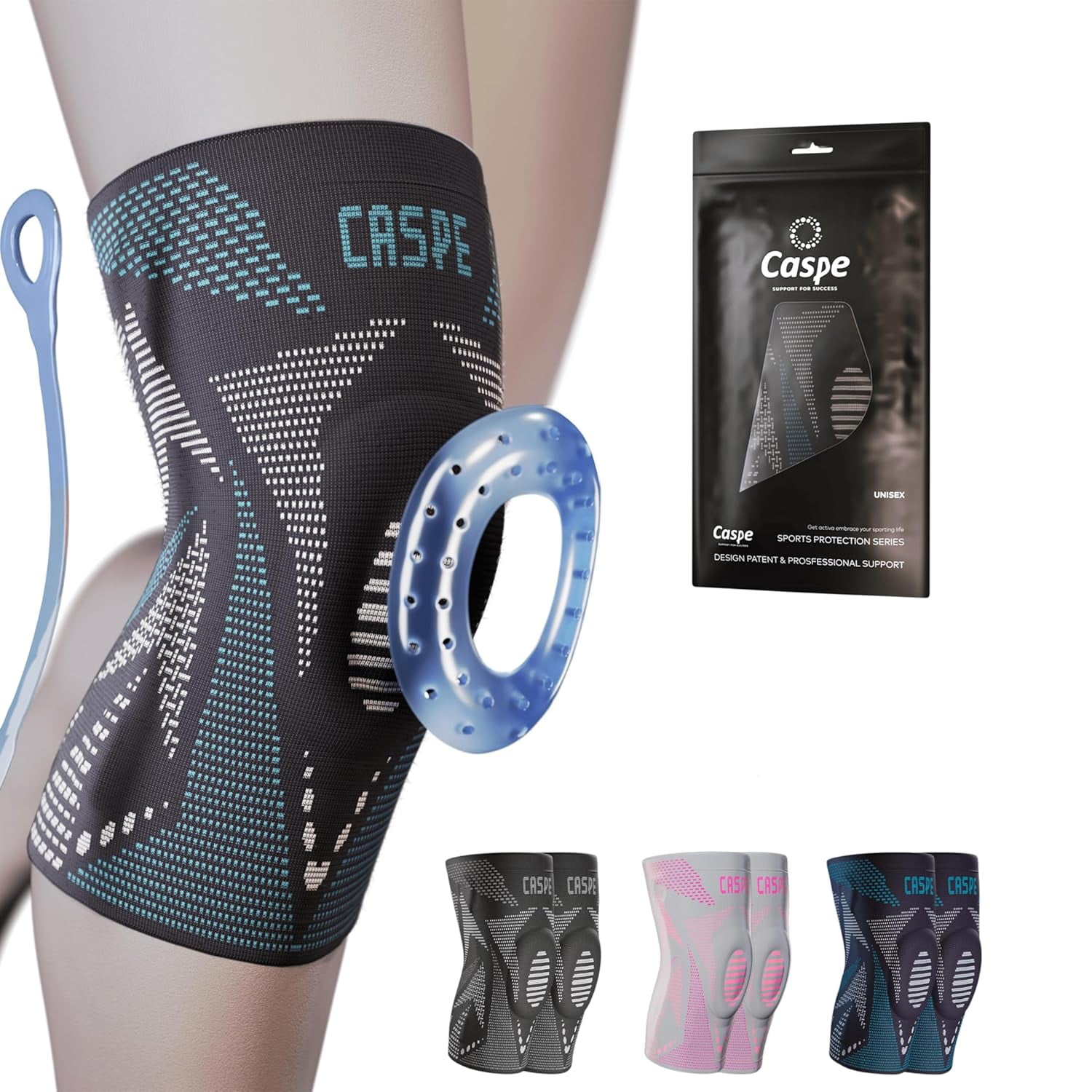 Caspe 2 Pack Compression Knee Brace with Patella Gel Pad & Side ...