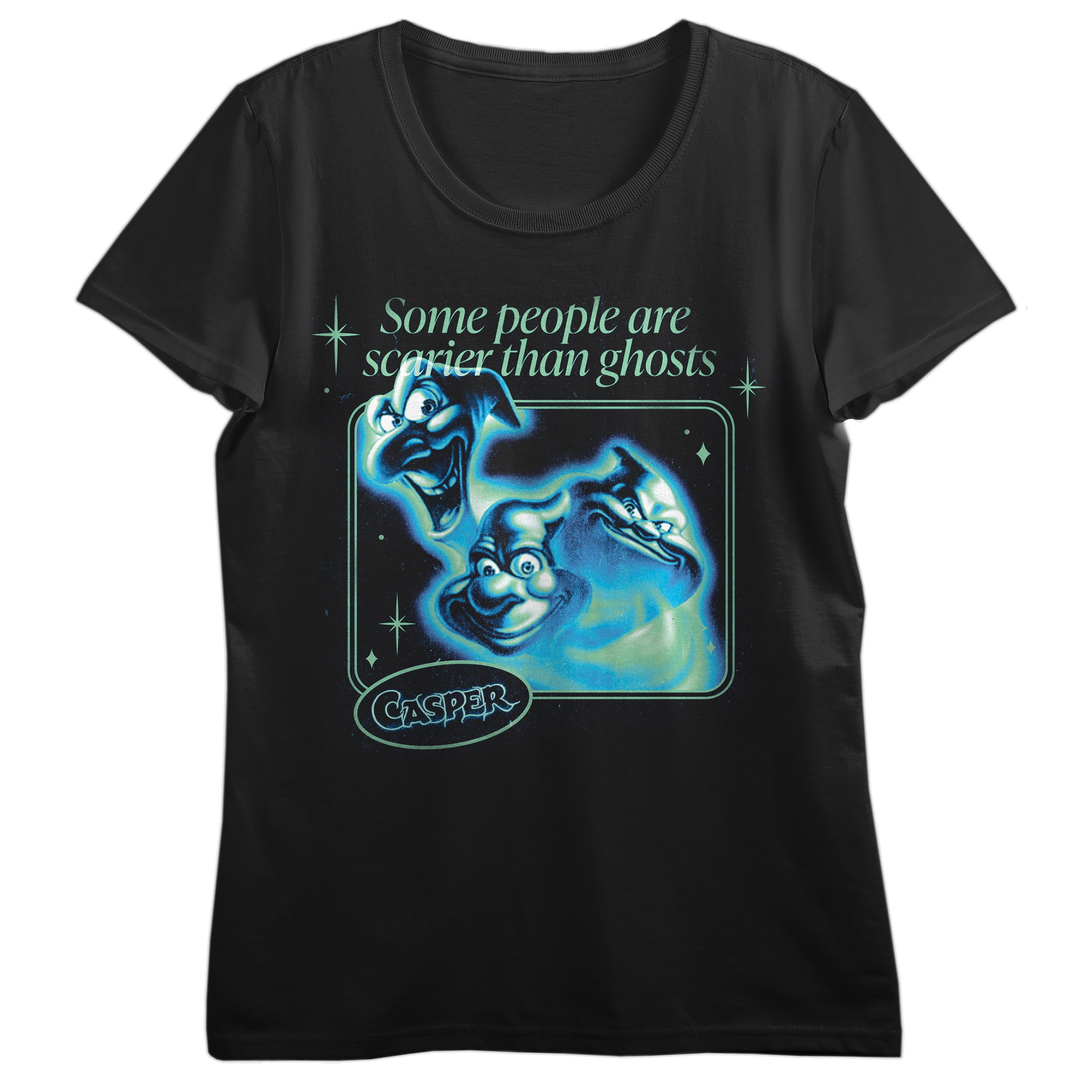 Casper The Ghostly Trio “Some People Are Scarier Than Ghosts” Women’s Black Short Sleeve Tee ...