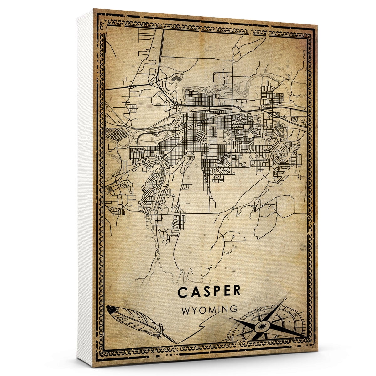 Casper Vintage Map Prints Canvas, Wyoming Map Art Canvas, Canvas ...