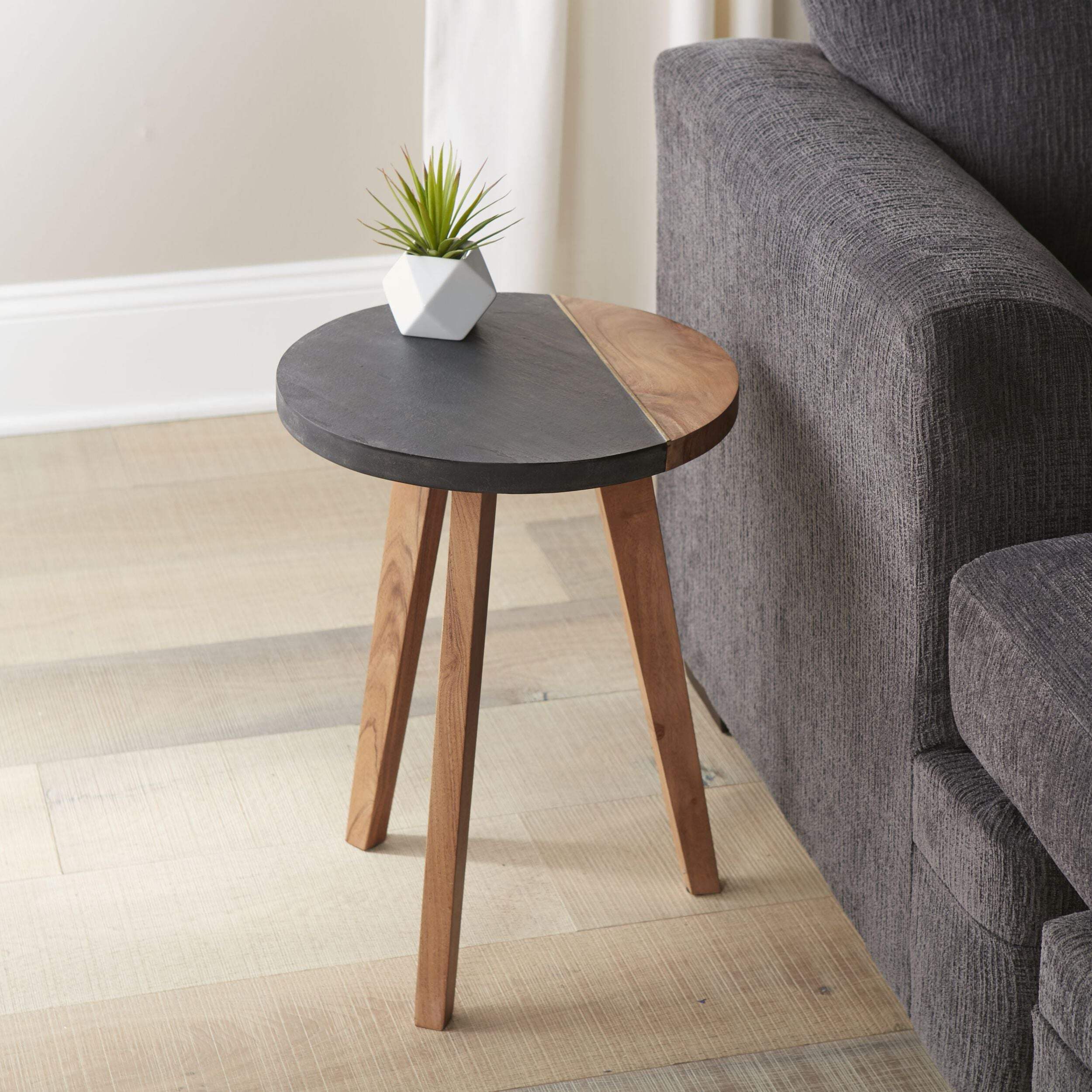 Caspian Round Accent End Table Brown Brown Wood - Walmart.com