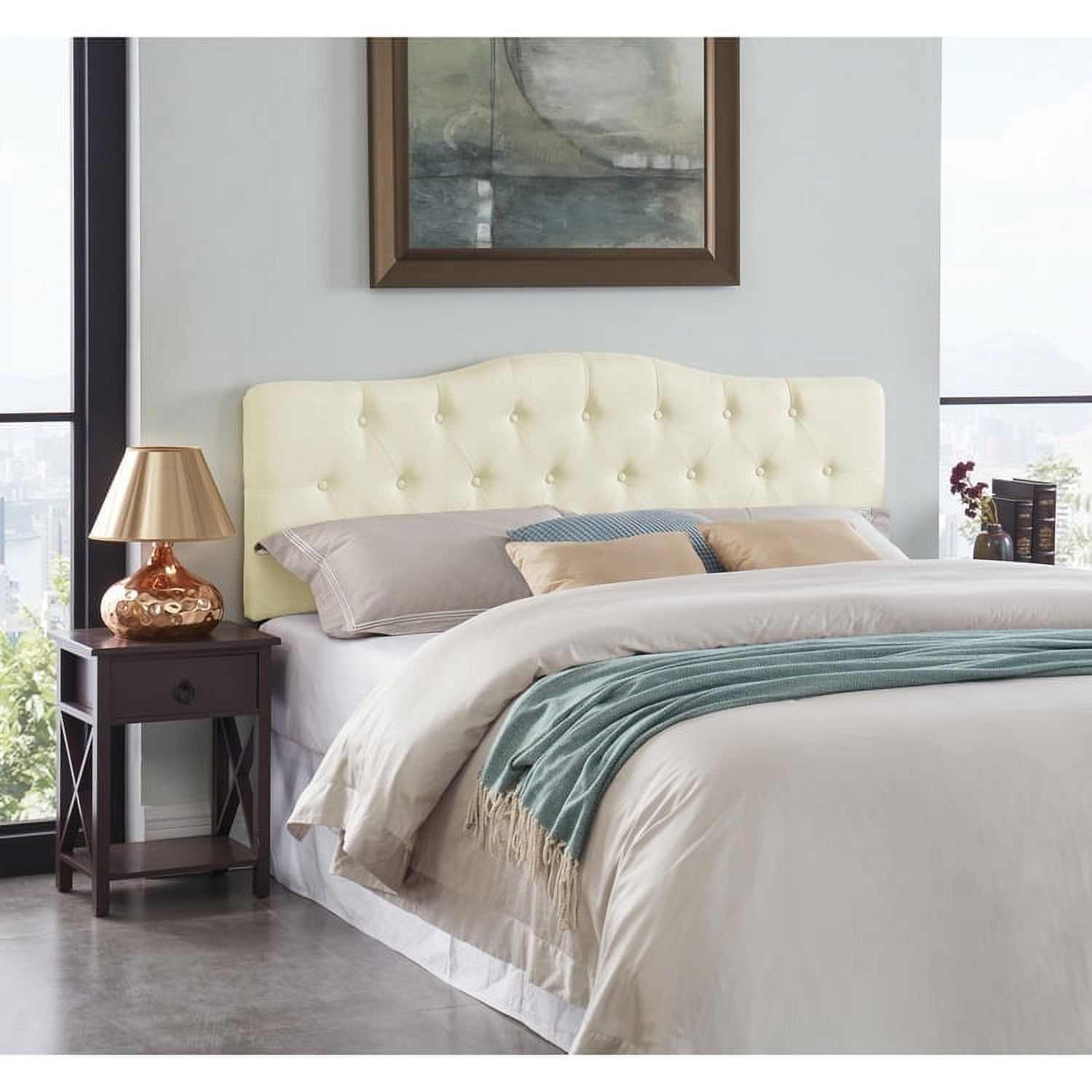 Cassandra Queen Size Button Tufted Upholstered Headboard, 12 Positions ...