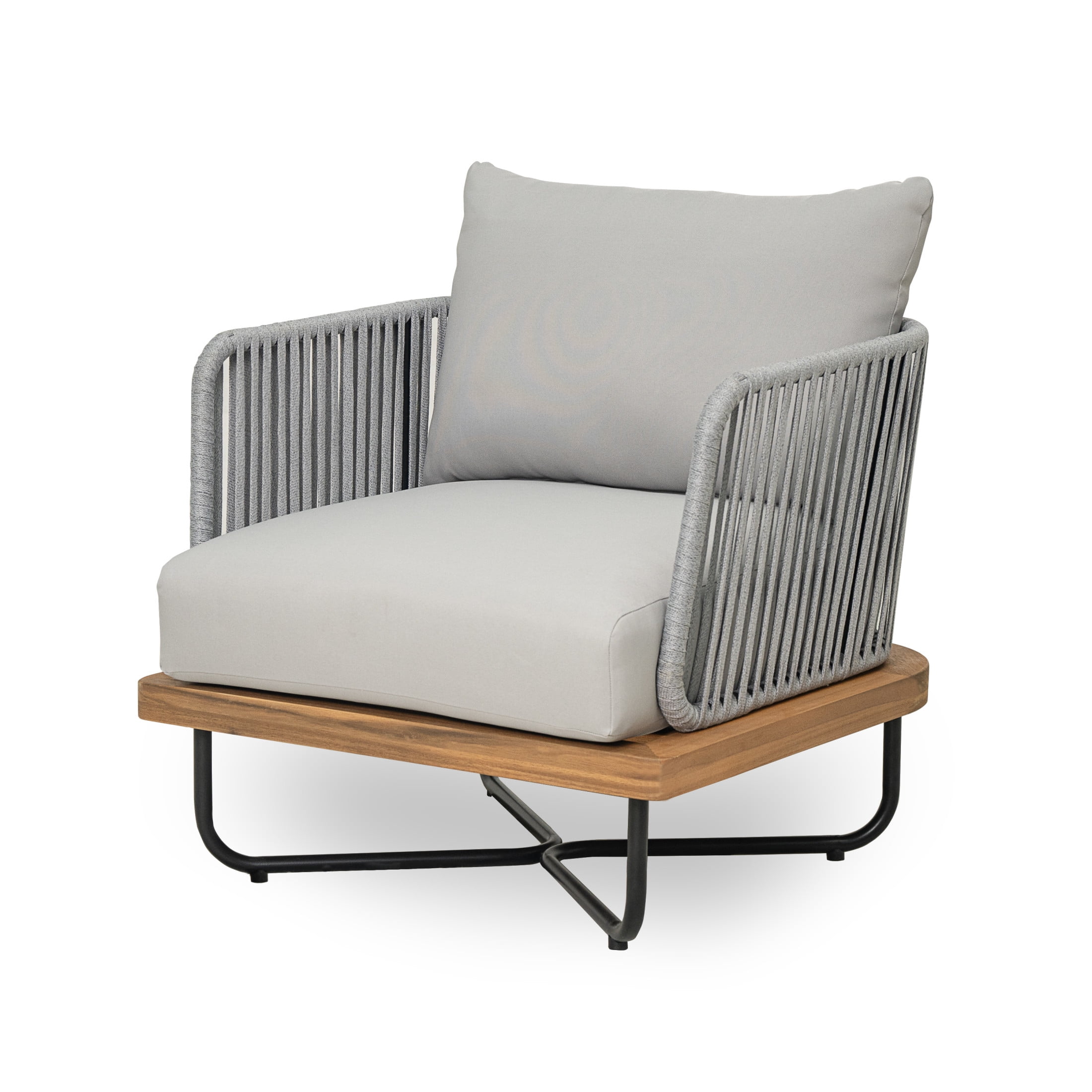 Cassants Upholstered Outdoor Patio Lounge Chair with Iron Base, Acacia ...