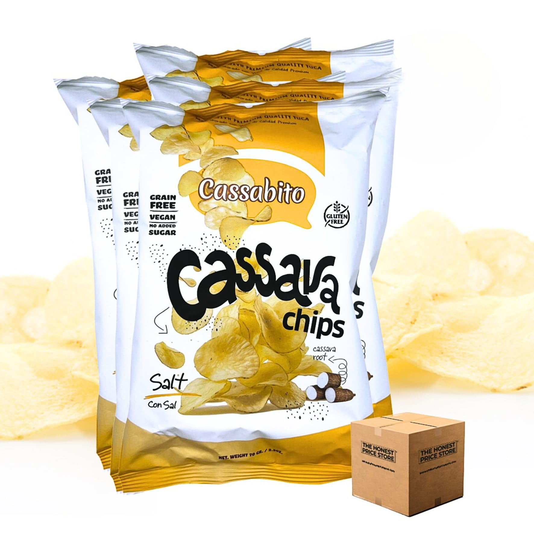Cassava Chips with Sea Salted, HYZ01 Crunchy Yuca Snack - 5 Pack Gluten ...