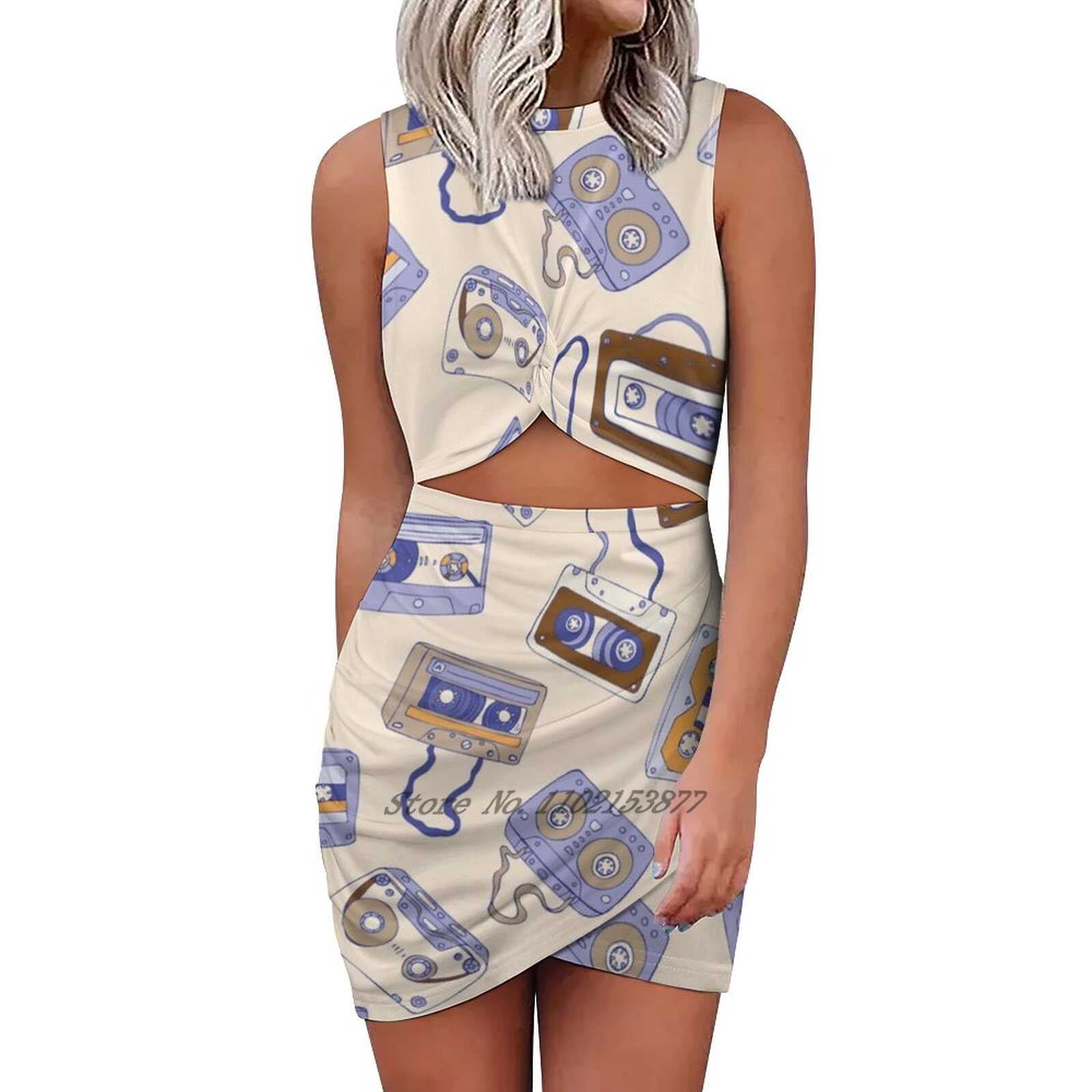 Cassette Loose Pocket Dress Fashion Print Dress Short Sleeve V-Neck A ...