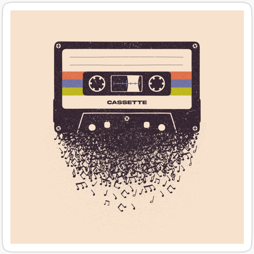 Cassette Swan Song Musical Notes Sticker Phone Decal Water Bottle ...