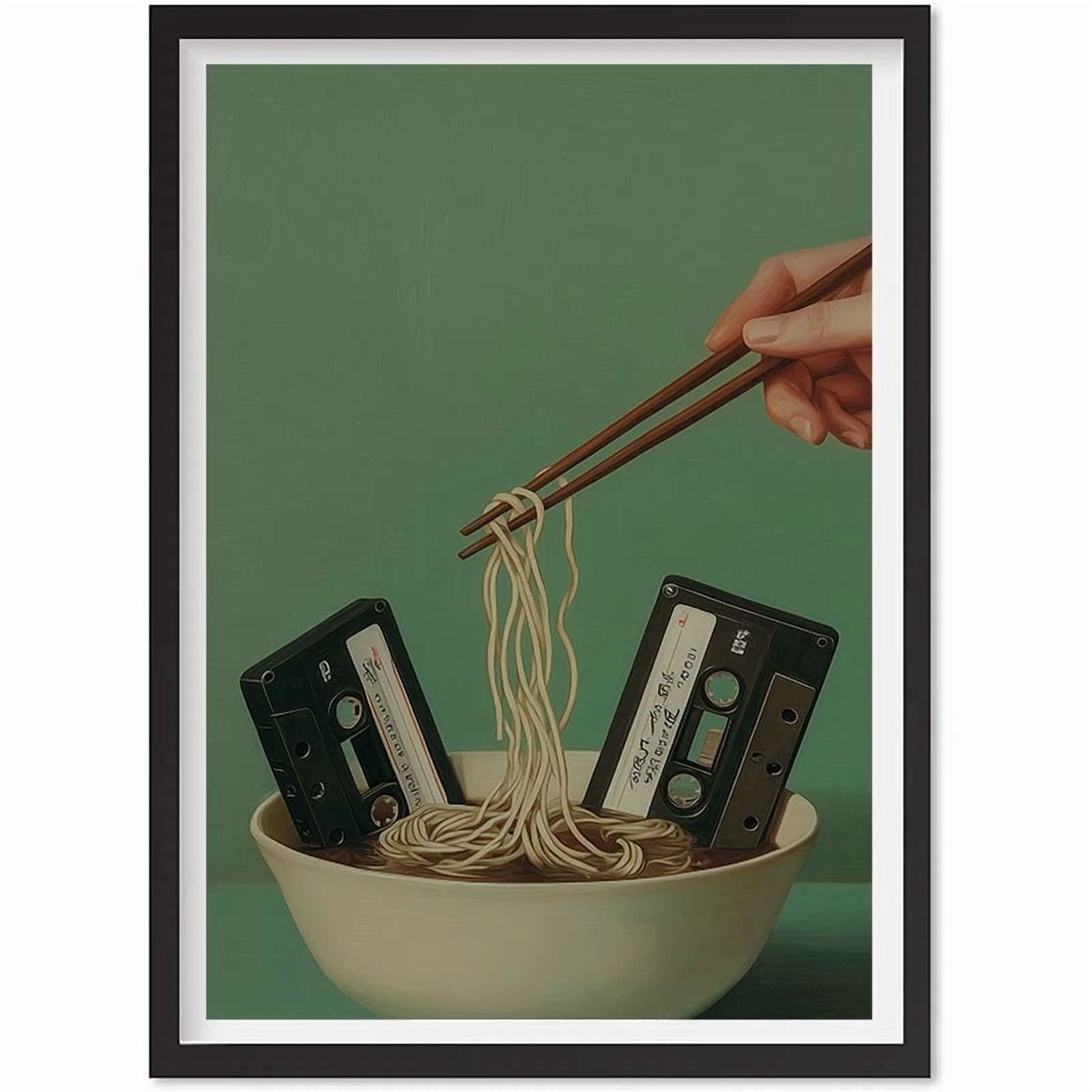 Cassette Tape Noodles Poster – Quirky Retro Wall Art Home Decor, Matte ...