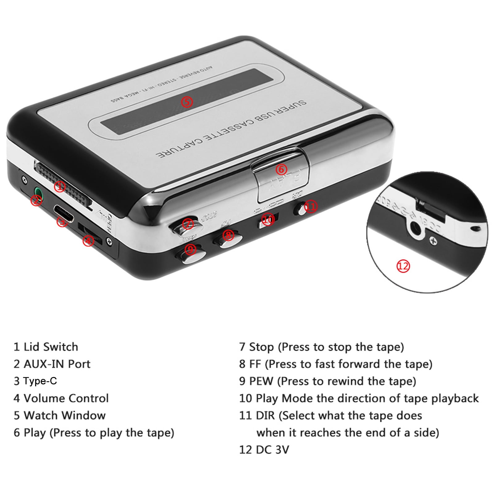 dadypet USB Cassette Tape-to-MP3 Converter, HiFi Sound, Portable Music ...