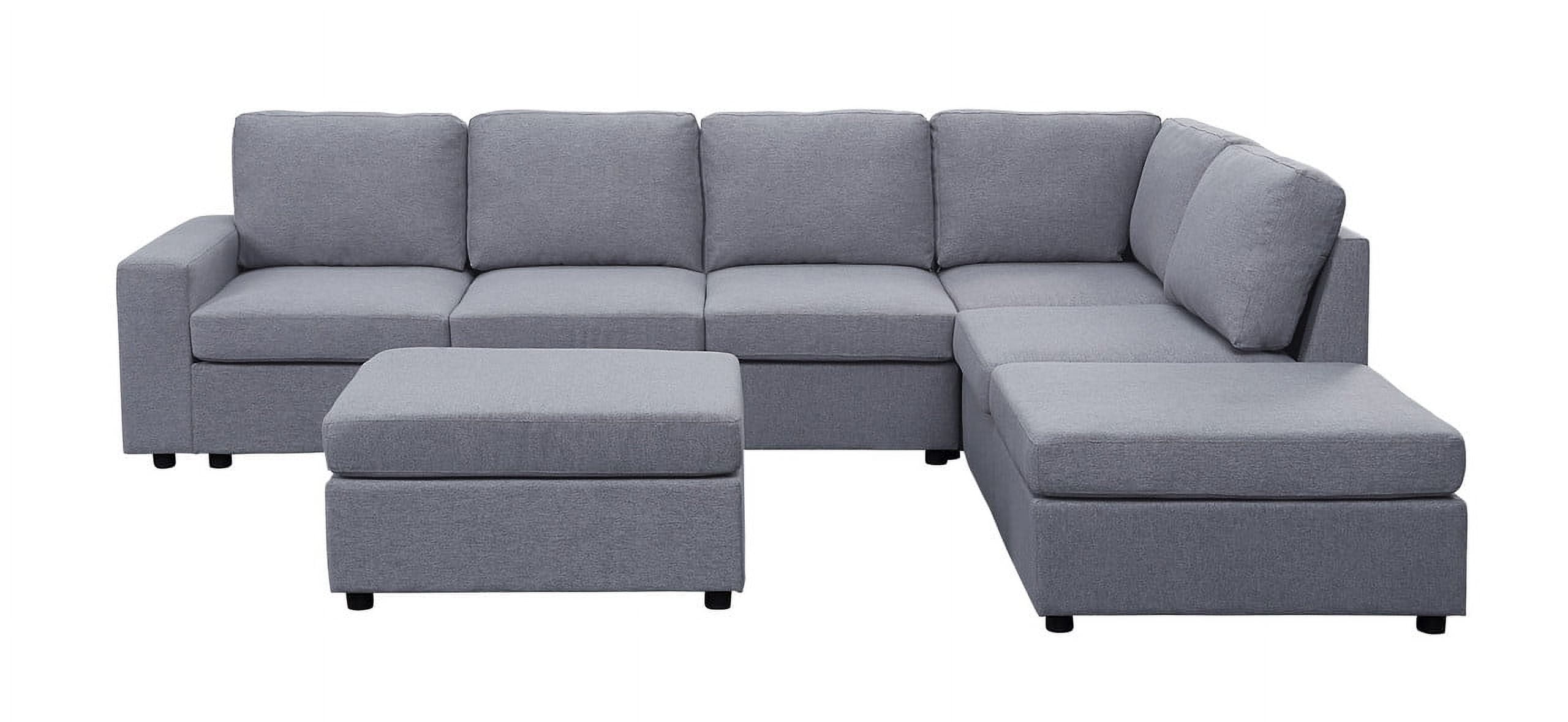 Cassia Light Gray Linen 7 Seat Reversible Modular Sectional Sofa with ...