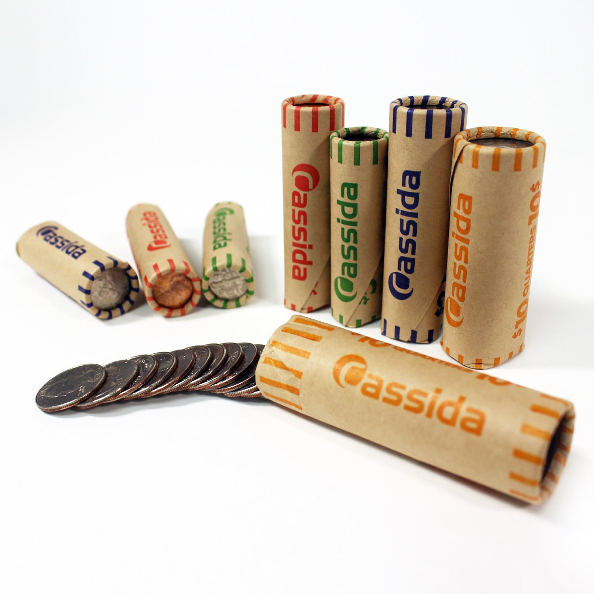 Cassida Preformed Coin Roll Wrappers, 100 Pack, Penny, Nickel, Dime ...