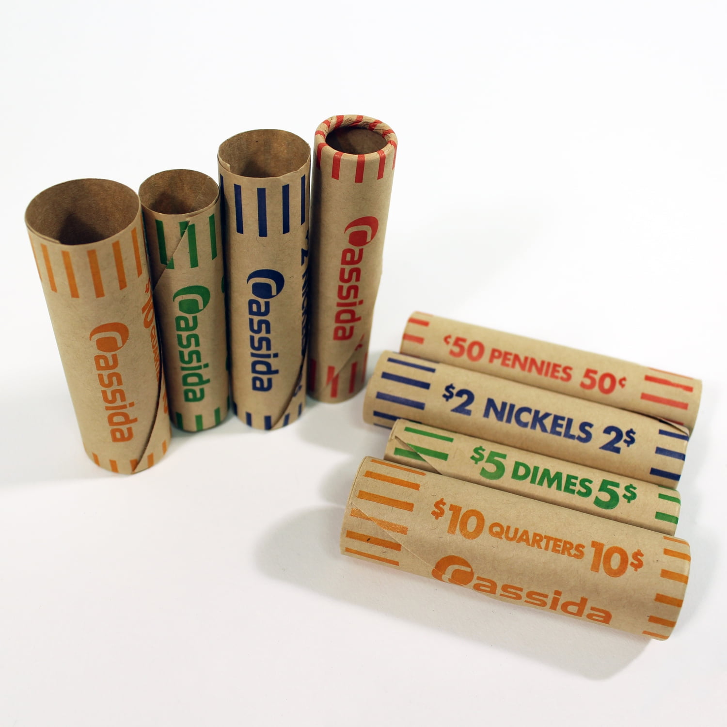 Cassida Assorted Preformed Coin Roll Wrappers for Pennies, Quarters and ...
