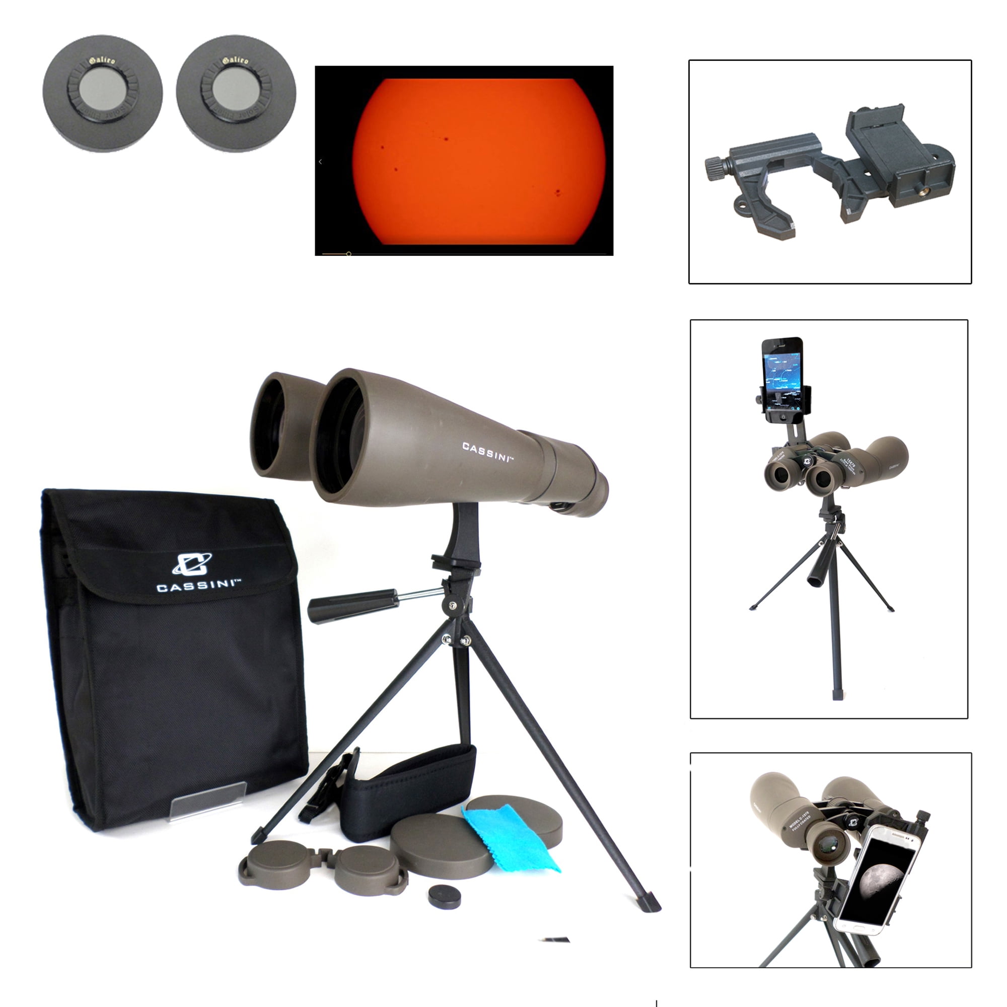 Cassini 15x70mm Porro Prism Binoculars Solar Filter Caps w/Smartphone ...