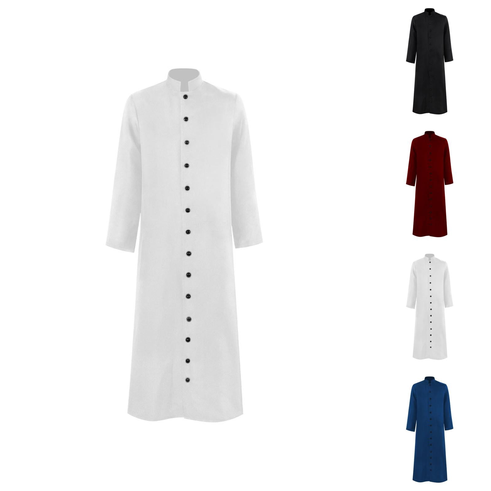 Cassock Robe Robe for Men Long Sleeve Button Down Stand Collar Choir ...