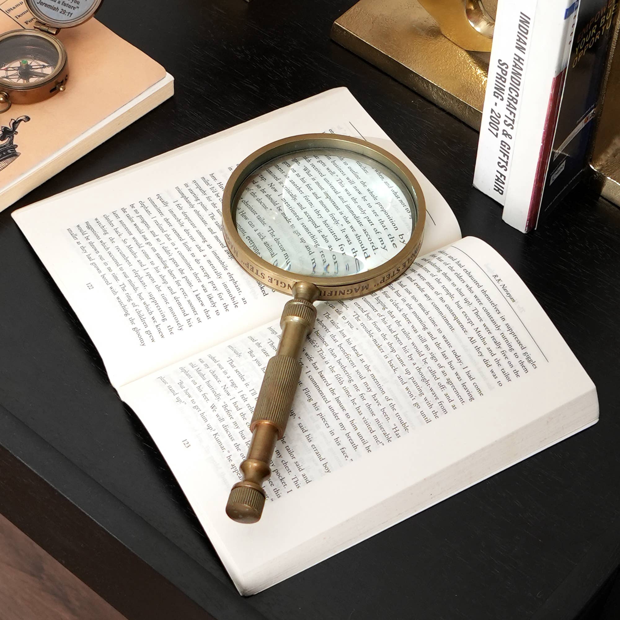 , Cast Aluminium Handle Magnifying Glass, Gold ,Aluminum , Cast ...