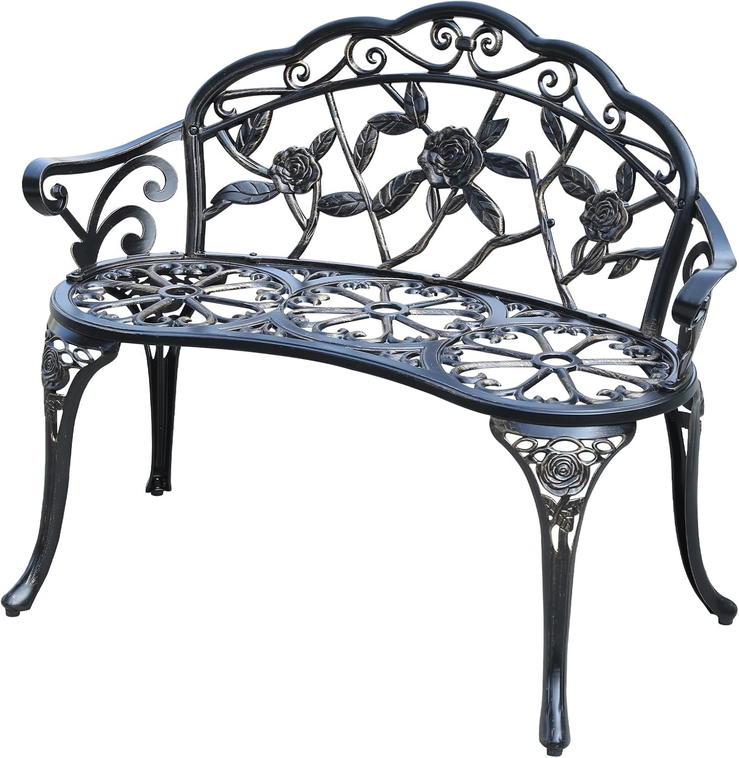 Cast Aluminium Outdoor Bench, Rose Garden Bench for Patio,Park,Lawn ...