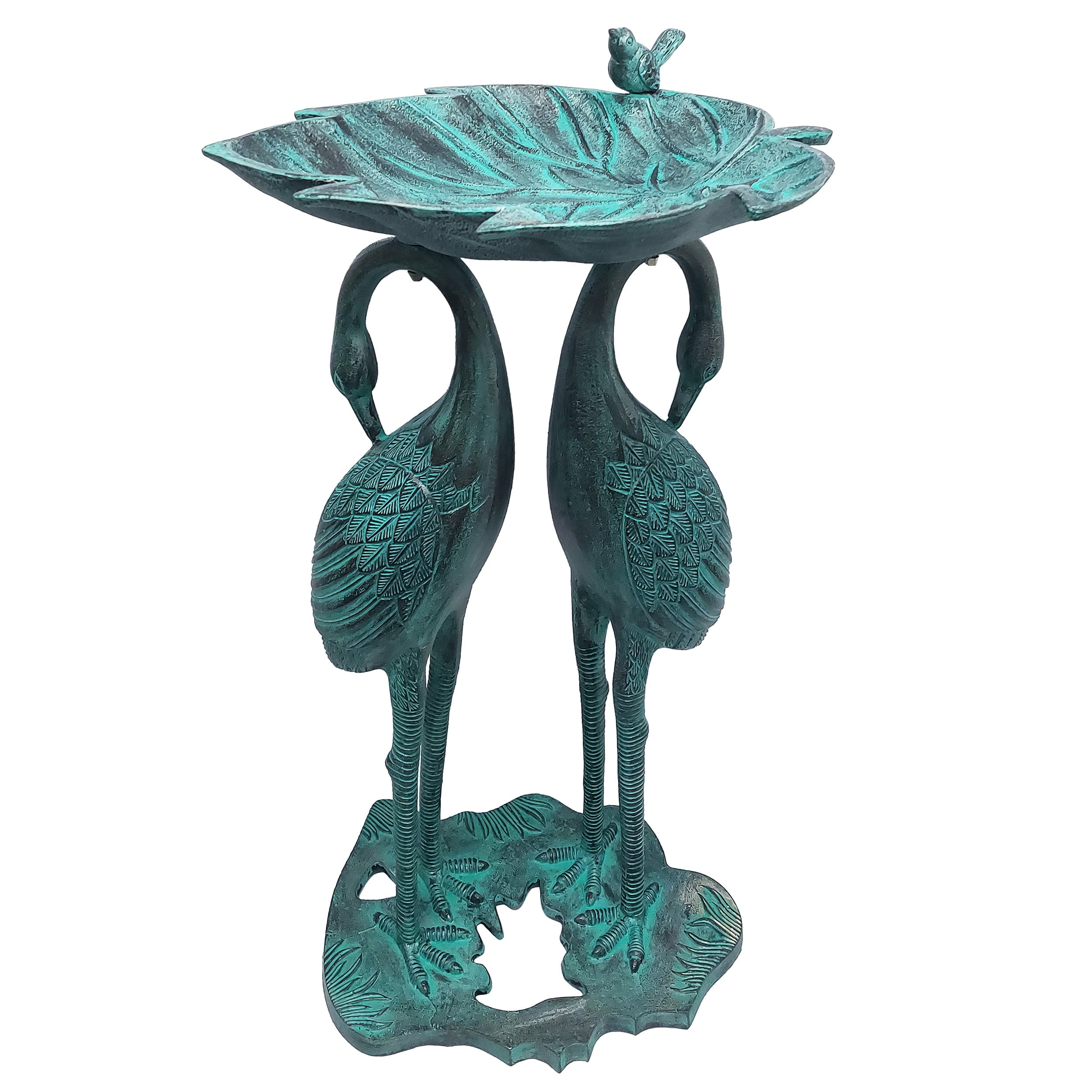 Cast Aluminum 30-in Twin Crane Bird Bath with Leaf Bowl - Walmart.com