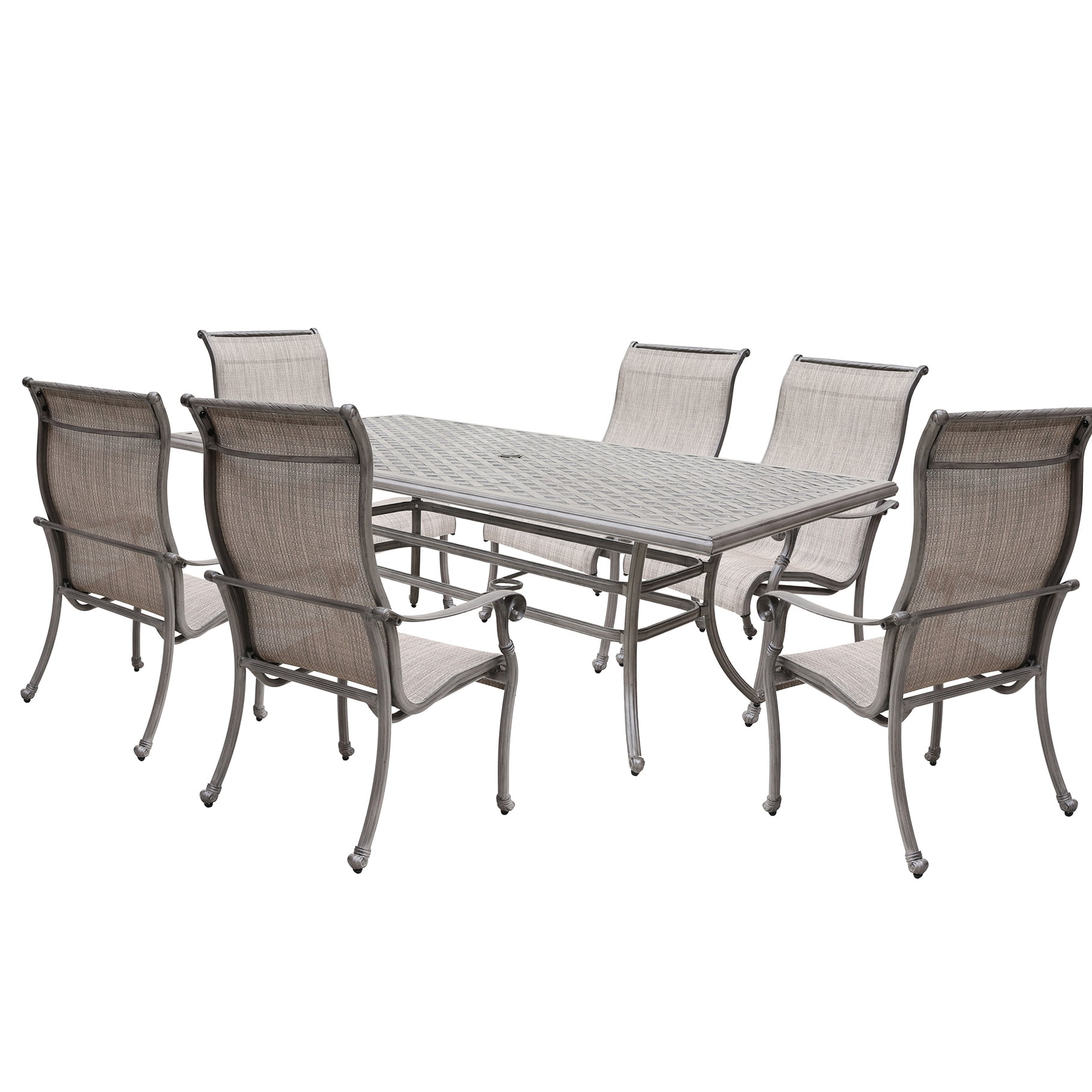 Cast Aluminum 7 Dining With Sling Chairs - Grey, Rust , Spacious Table ...