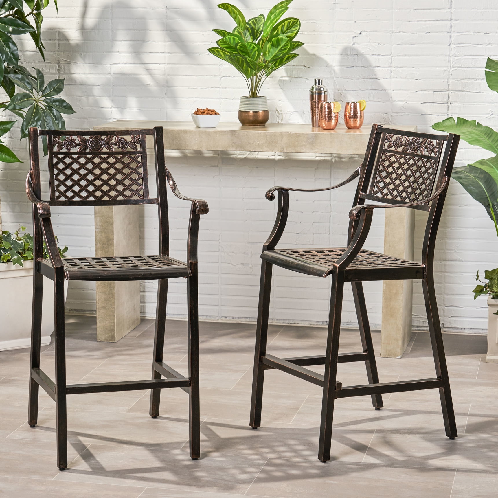 Cast Aluminum Barstool Set - 28.5-inch Seat, Traditional Scroll ...