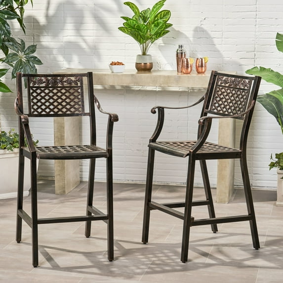 Cast Aluminum Barstool Set - 28.5-inch Seat, Traditional Scroll ...