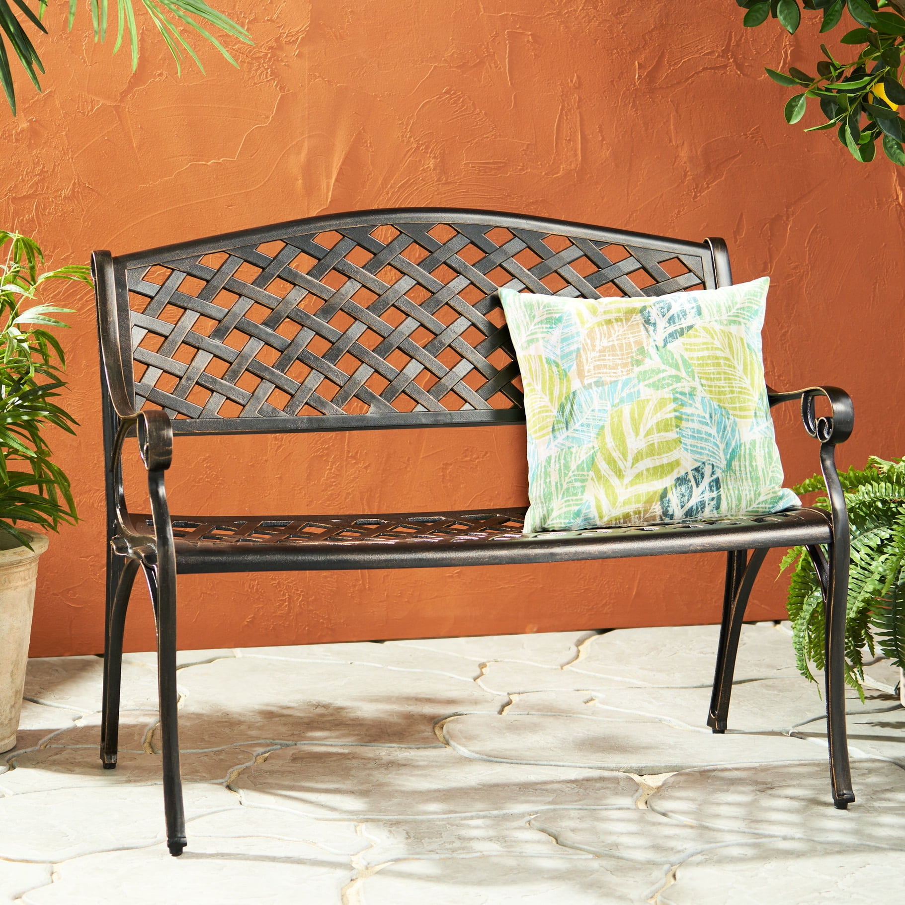 Cast Aluminum Bench | Antique Copper Finish for 2 | Basket - Weave ...
