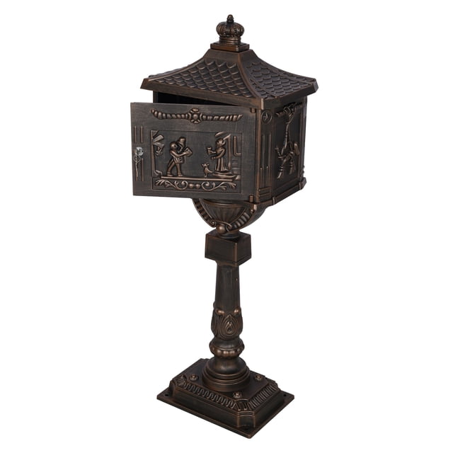 Cast Aluminum Mailbox - Bronze Postal Box with Lock & Keys - Large ...