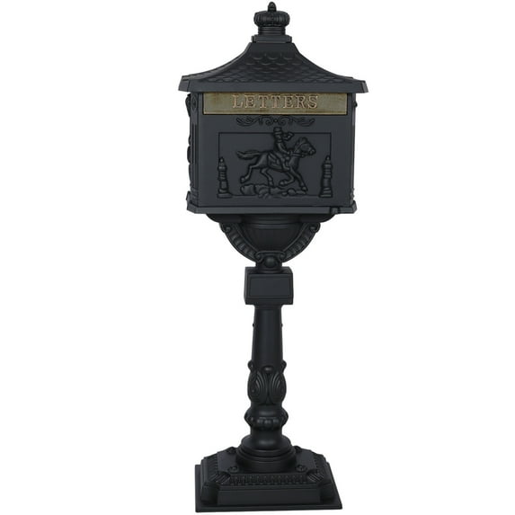 Cast Aluminum Mailbox with Lock - 16.5" Black Rust-Proof Postal Box ...