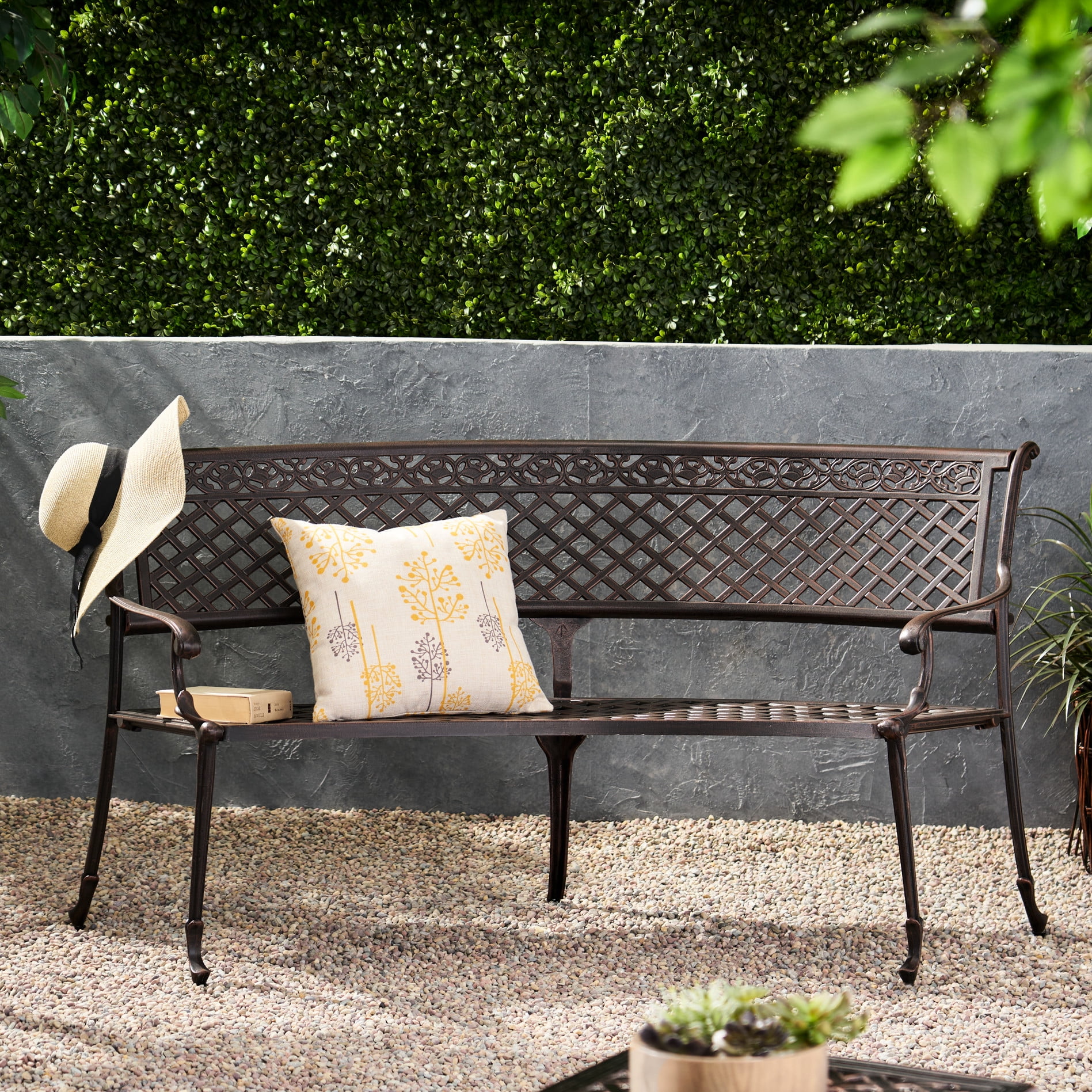 Cast Aluminum Outdoor Bench - Sector Curved With Copper Back Seat And ...