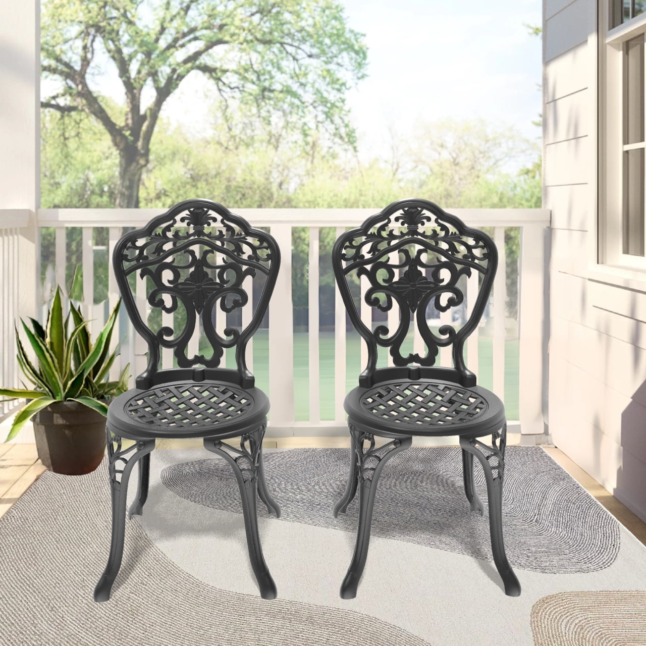 Cast Aluminum Outdoor Dining Chairs Set of 2, Elegant Carved Design for ...