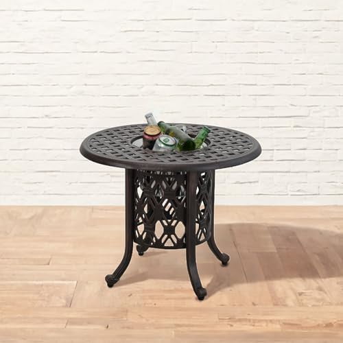 Cast Aluminum Outdoor Side Table - 24" Outdoor Patio Table Round Dining ...