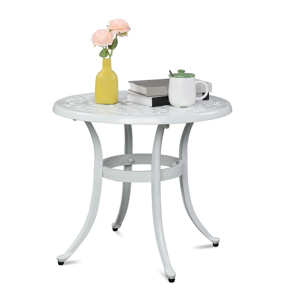 Cast Aluminum Outdoor Side Table, All Weather Round Patio Coffee Table ...