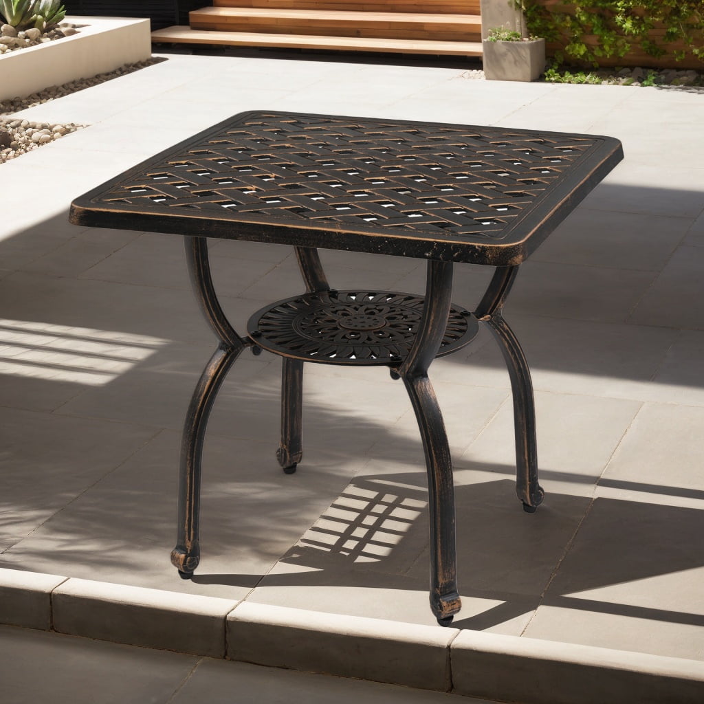 Cast Aluminum Outdoor Side Table, Anti-Rust Square End Table with ...