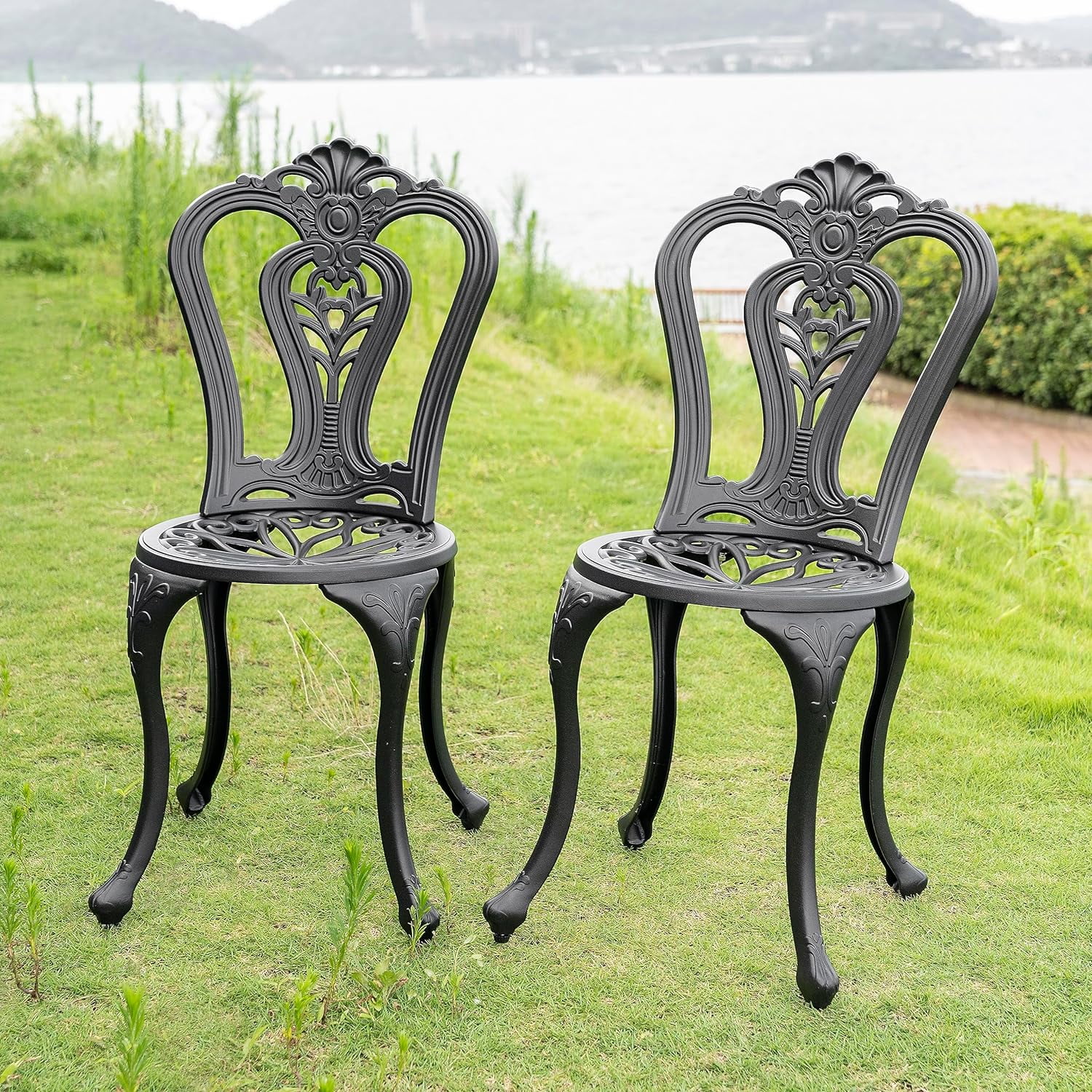 Cast Aluminum Patio Chairs All Weather Outdoor Dining Chairs Set of 2 ...