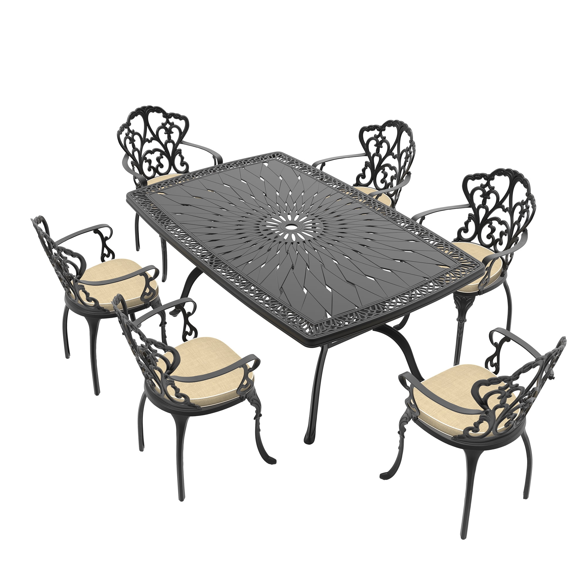 Cast Aluminum Patio Dining Set for 6, 7 Piece Outdoor Patio Table and ...