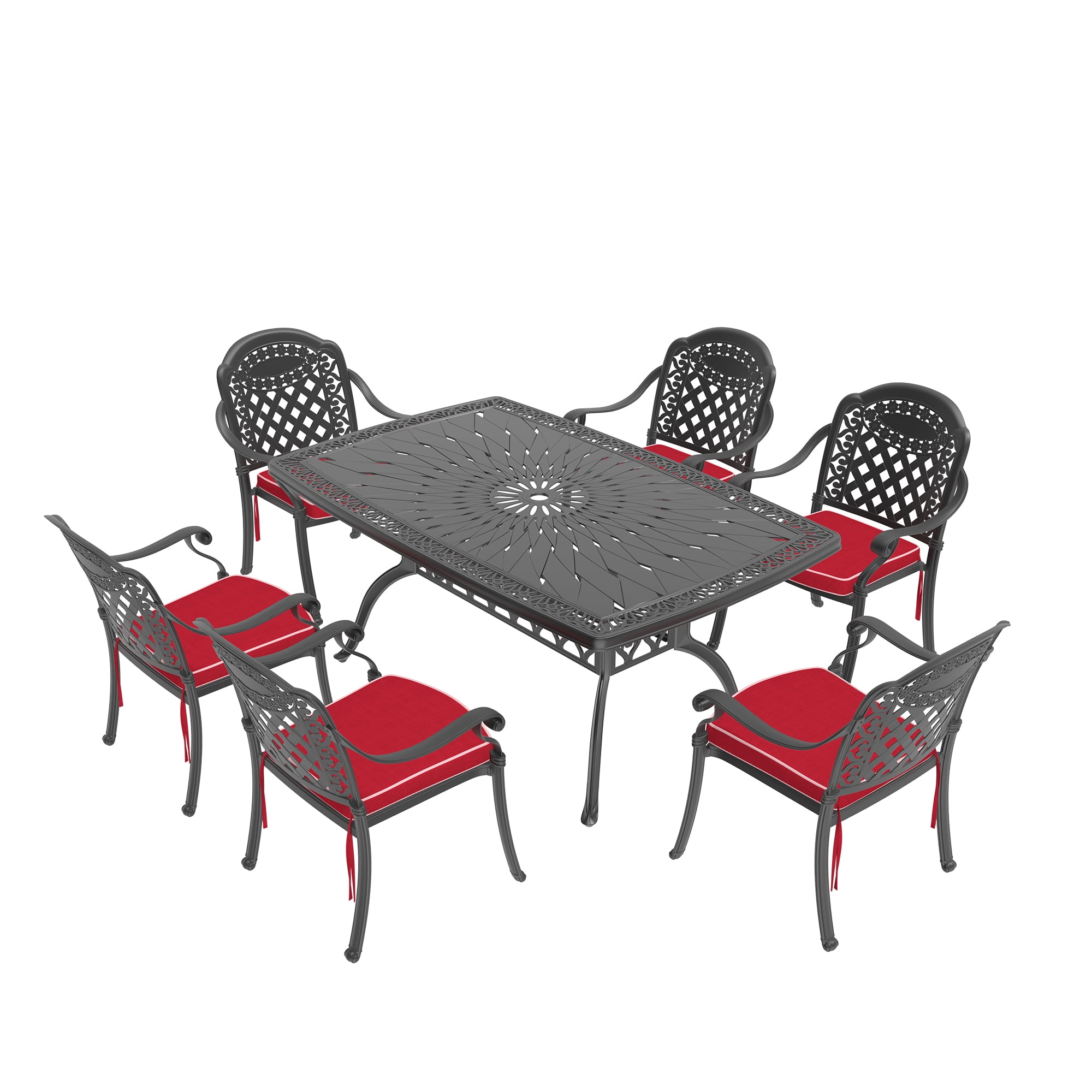 Cast Aluminum Patio Dining Set for 6, 7 Piece Outdoor Patio Table and ...