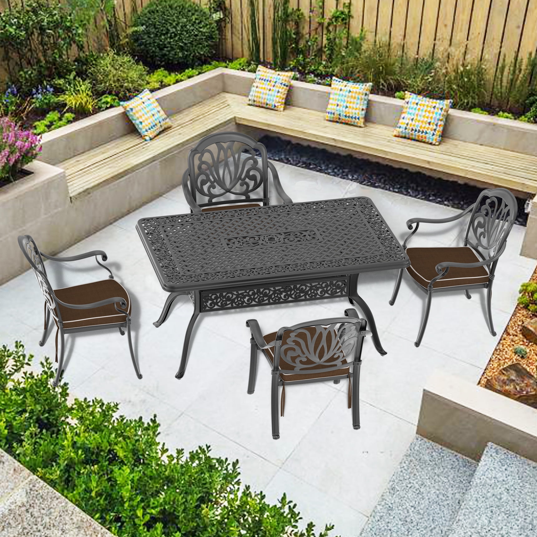 Cast Aluminum Patio Furniture Set / 5-Piece Set with 4 Random-Color ...