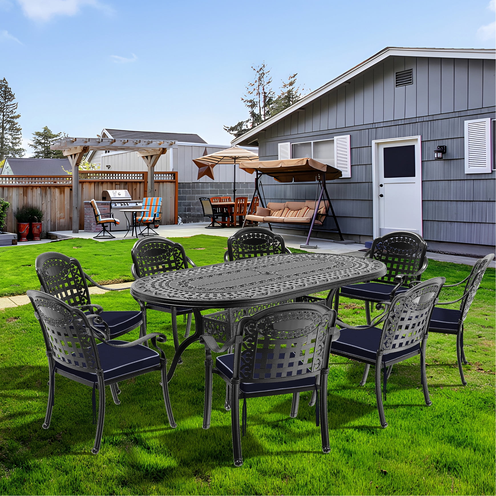 Cast Aluminum Patio Furniture Set / Black Complete Patio Set, Exquisite ...