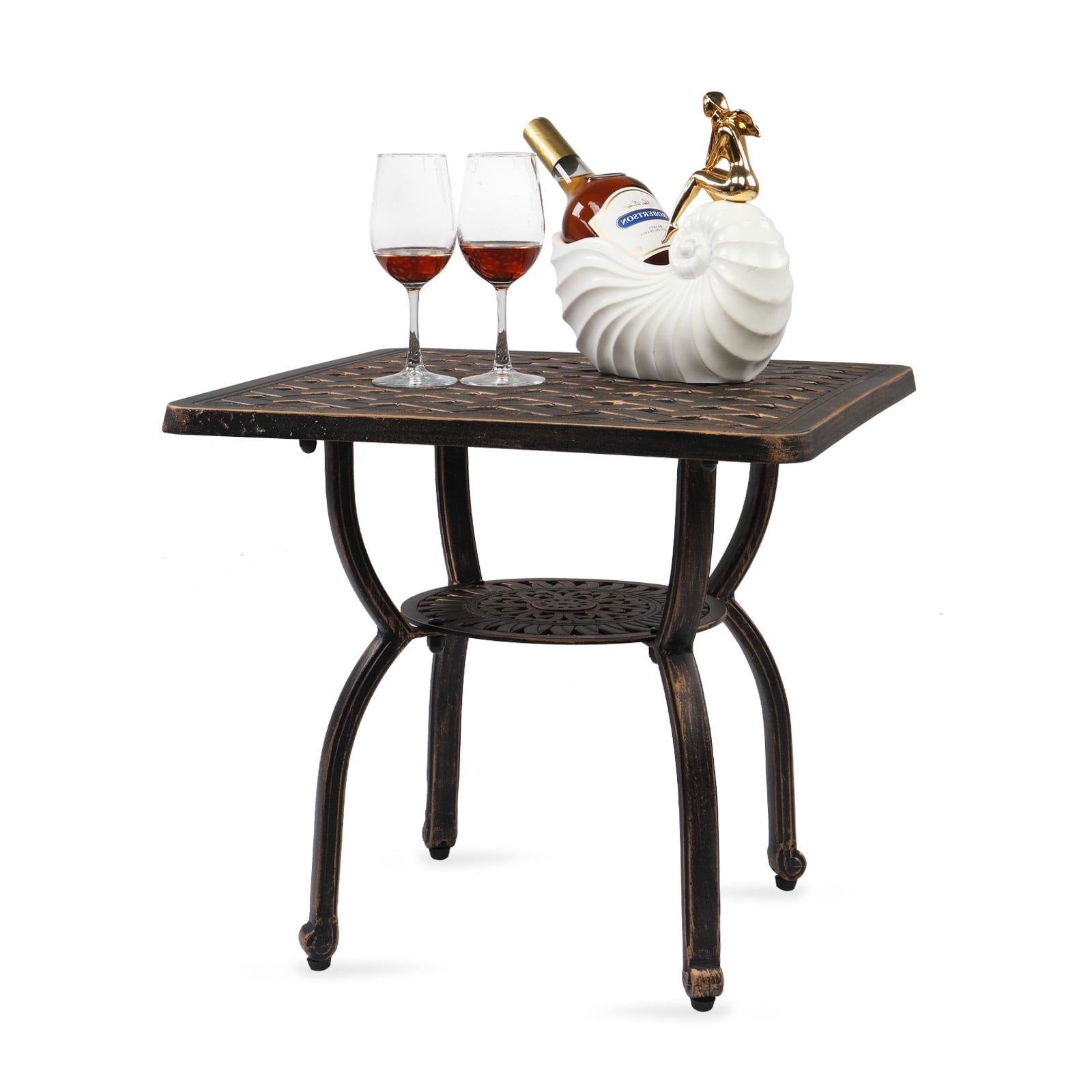 Cast Aluminum Side Table, Patio Outdoor Bistro Square End Table Dining ...