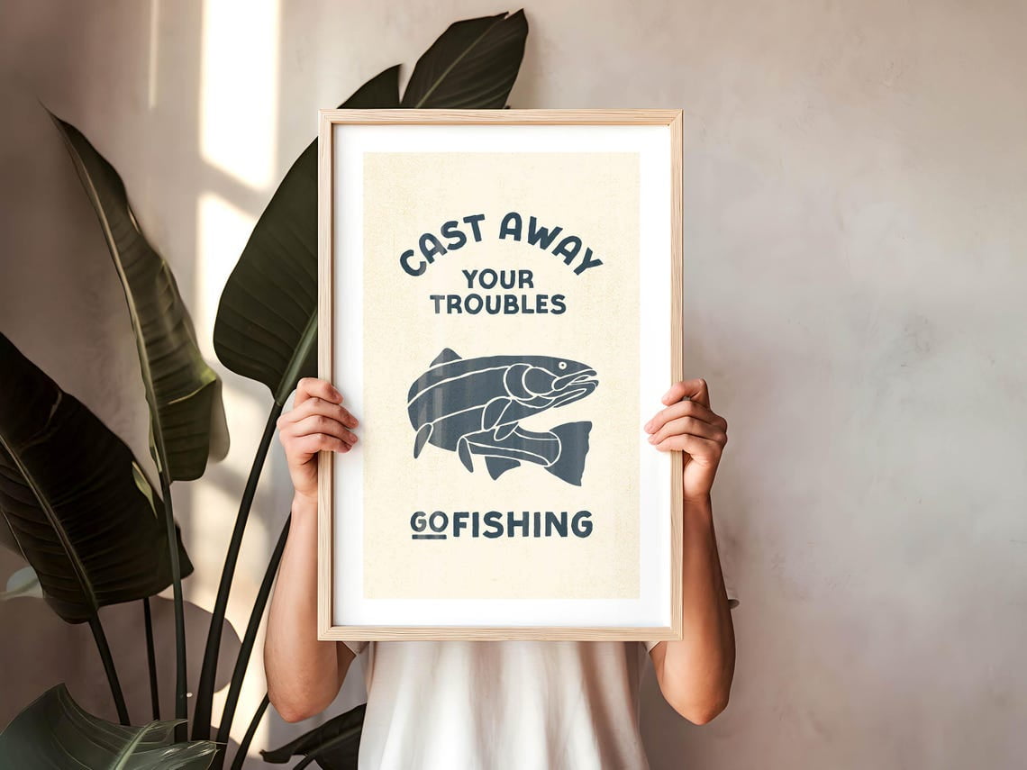 Cast Away Fishing Lake House Wall Art, Stretched Canvas Size 8x12 ...