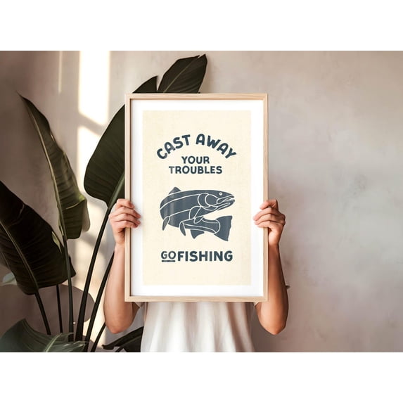 Cast Away Fishing Lake House Wall Art, Stretched Canvas Size 8x12 ...