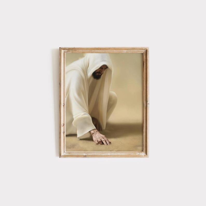 Cast The First Stone Jesus Art Oil Painting Printable Christian Wall ...