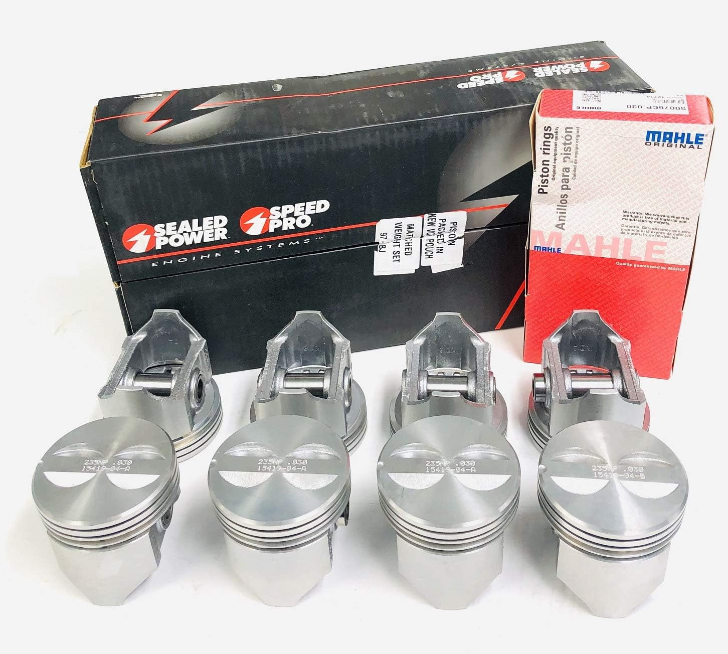 SPEED PRO + MAHLE Cast Flat Top Pistons and Rings Kit, Chevy 283, 3.875 ...
