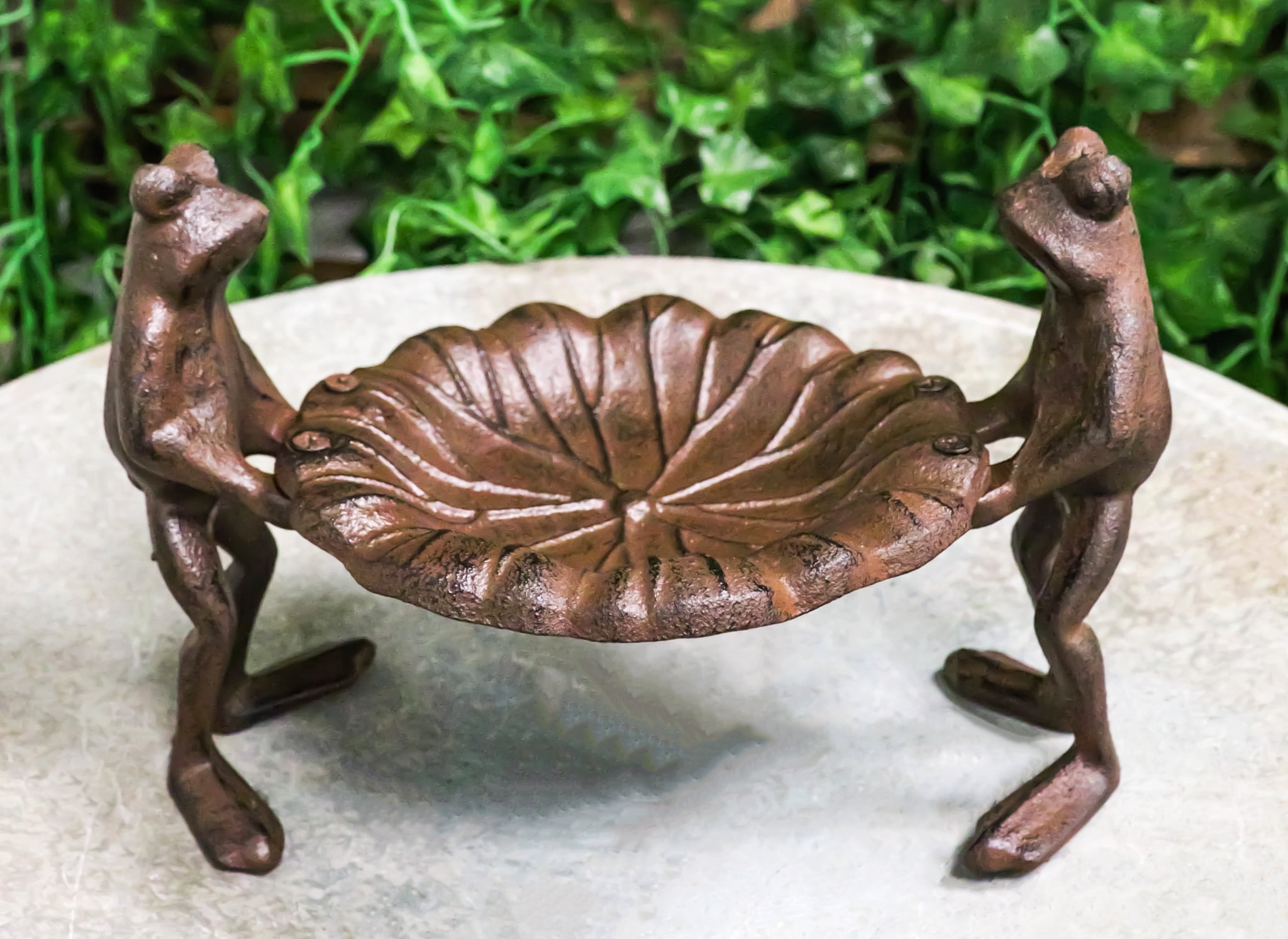 Cast Iron 2 Toad Frogs With Waterlily Lily Pad Bird Feeder Bath Garden ...