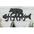 Cast Iron 9" Rustic Forest Black Bear On Fish Bone 4 Pegs Wall Hook ...