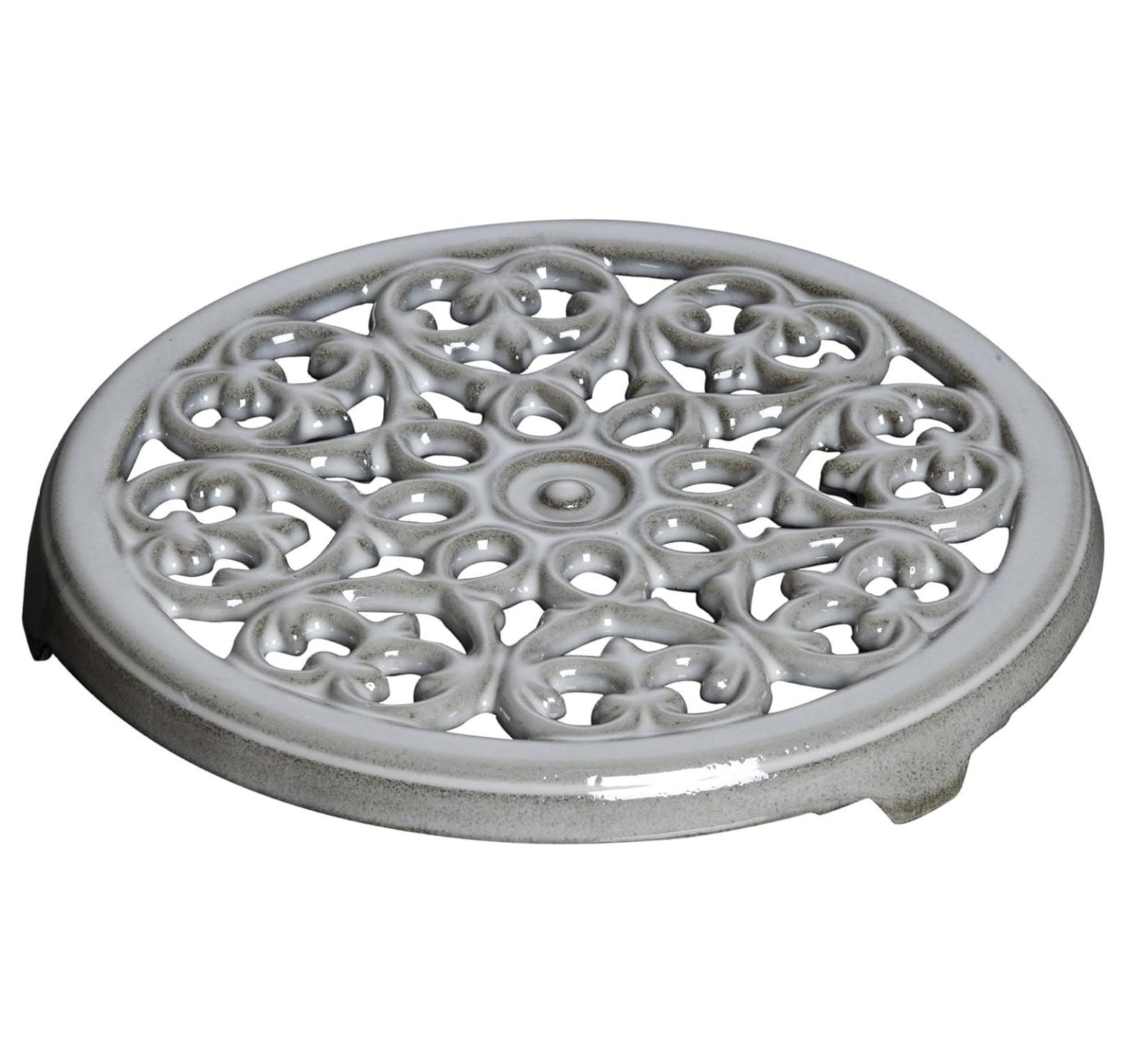 Cast Iron 9-inch Round Lilly Trivet - Graphite Grey, Made in France ...