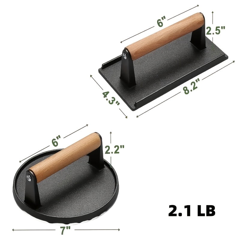 Cast Iron BBQ Press, Rectangular + Round, Even Weight Distribution for ...