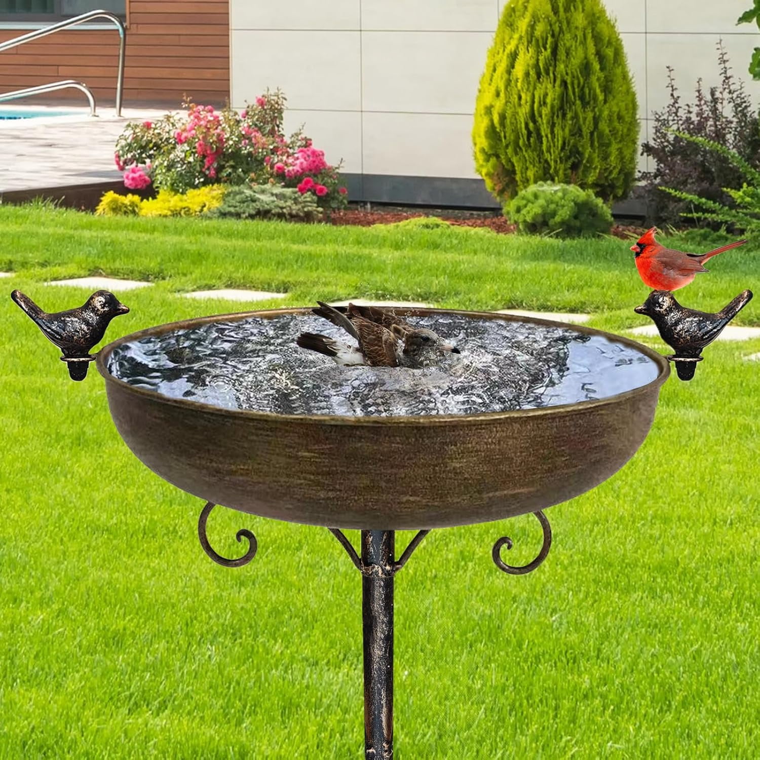 Cast Iron Bird Bath, Bird Baths for Outdoor, Metal Bird Bath with Bird ...
