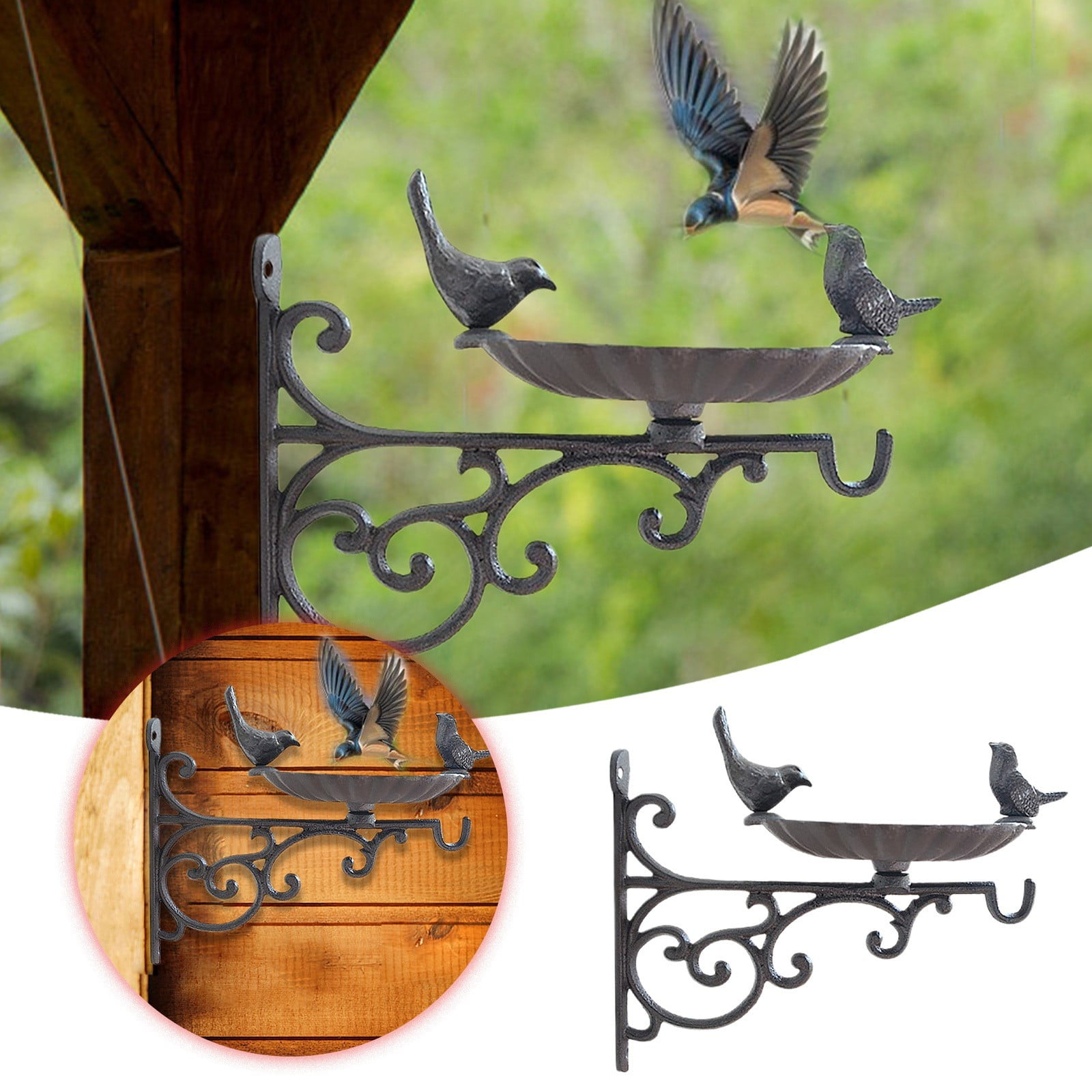 Cast Iron Bird Feeder and Wall Mounted Bird Bath - Vintage Garden Decor ...