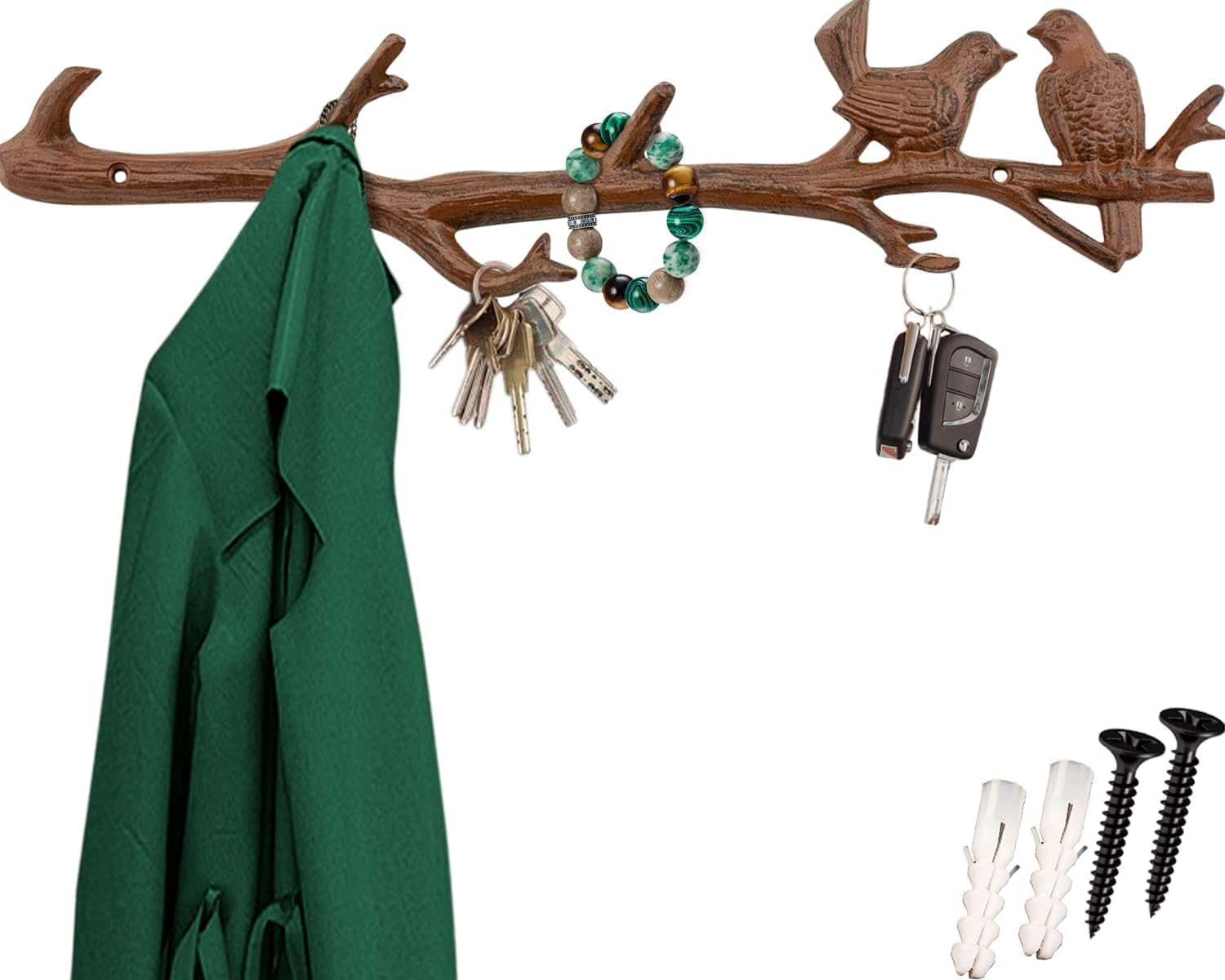 Cast Iron Birds On Branch Hanger Rack with 6 Hooks | Vintage Decorative ...