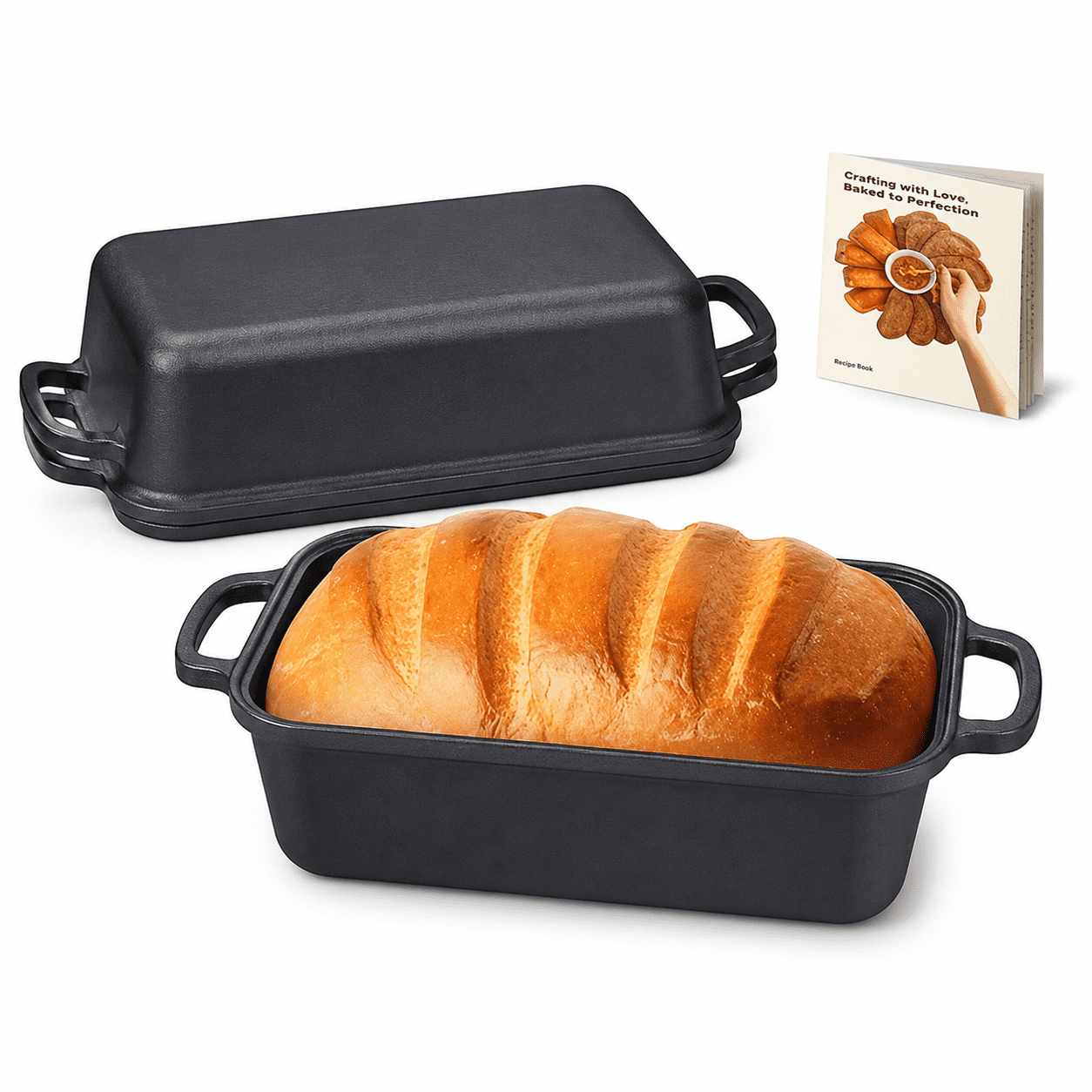 Cast Iron Bread Loaf Pan with Lid 2-Piece Set, Even Heat Distribution ...