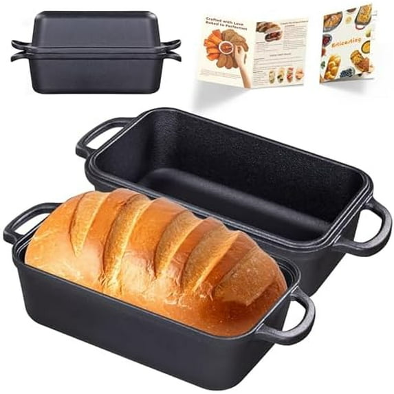 Cast Iron Bread Loaf Pan with Lid 2-Piece Set, Even Heat Distribution ...